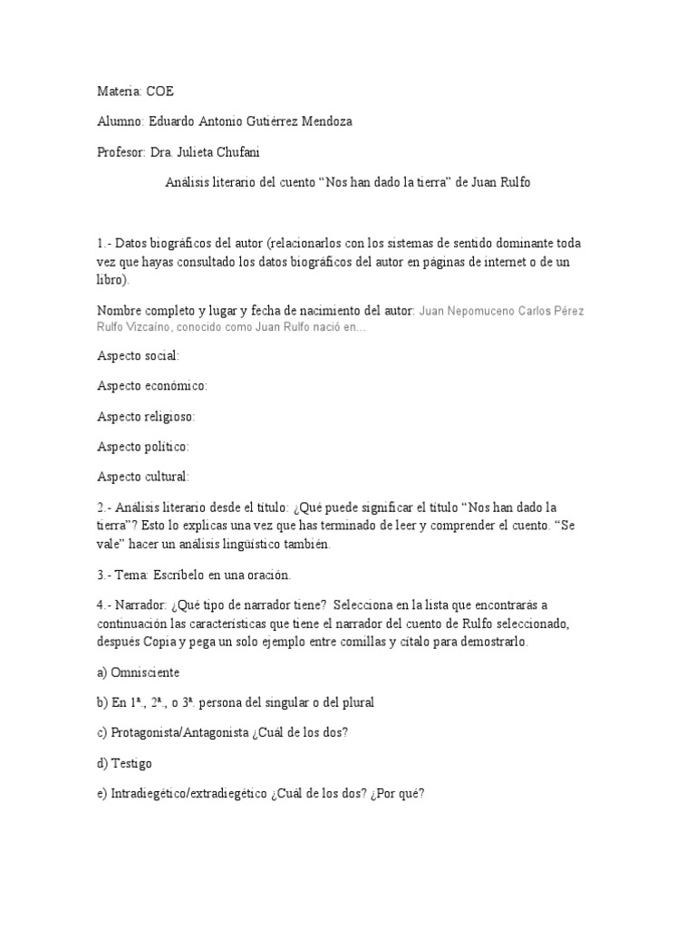 Análisis Literario Del Cuento | Descargar gratis PDF | Cuentos