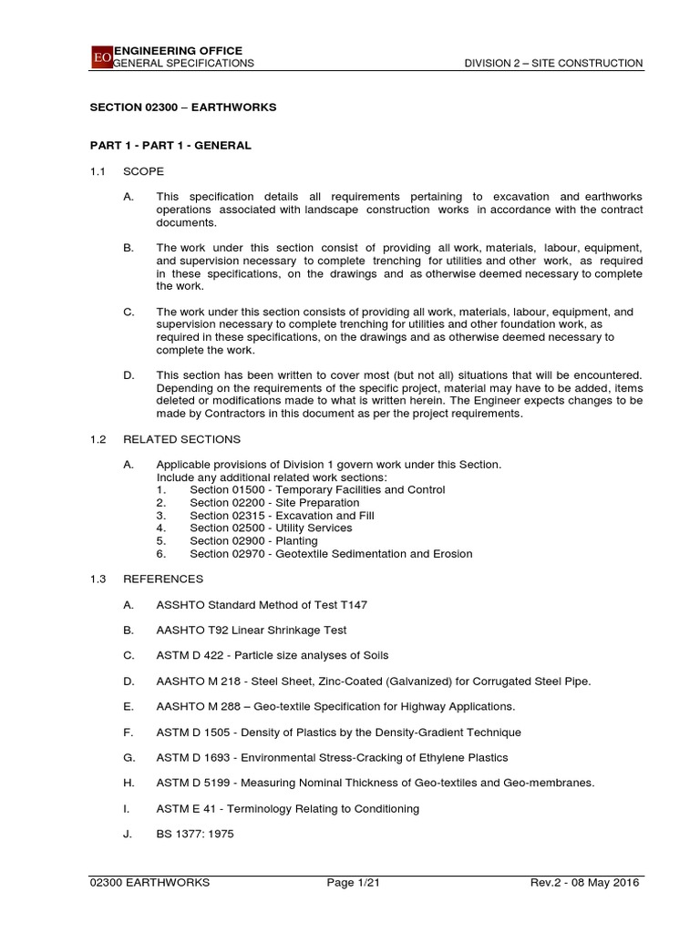 Section 02300 Earthworks R2 | PDF | Specification (Technical Standard) | Concrete