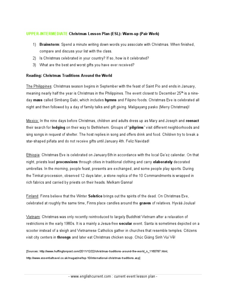 Christmas Lesson Plan UppIntermediate | PDF | Christmas | Christmas Eve