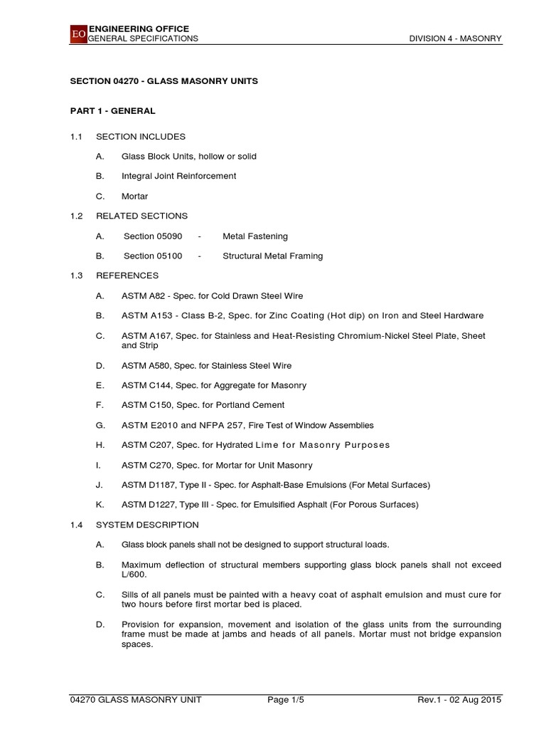 Section 04270 Glass Unit Masonry | PDF | Masonry | Mortar (Masonry)