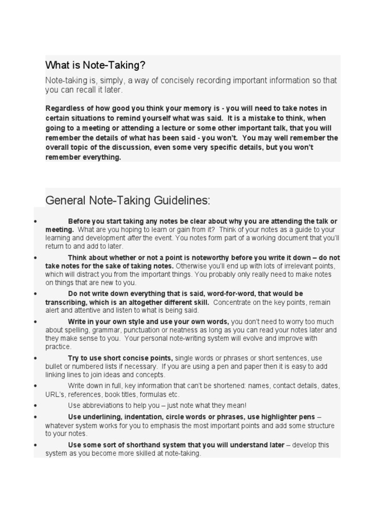 General Note-Taking Guidelines | PDF | Cognition | Cognitive Science