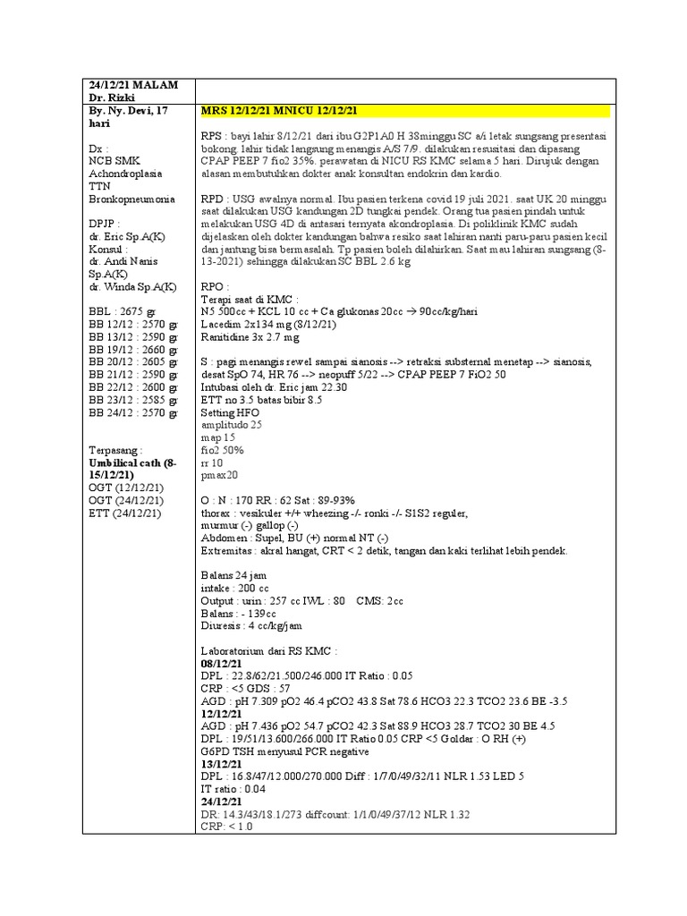 Contoh Handover GP NICU ICU | PDF