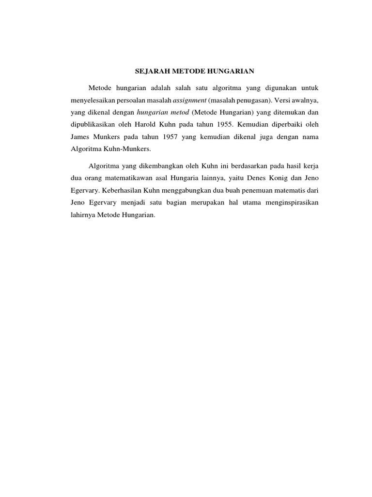 Sejarah Metode Hungarian dalam Riset Operasi | PDF