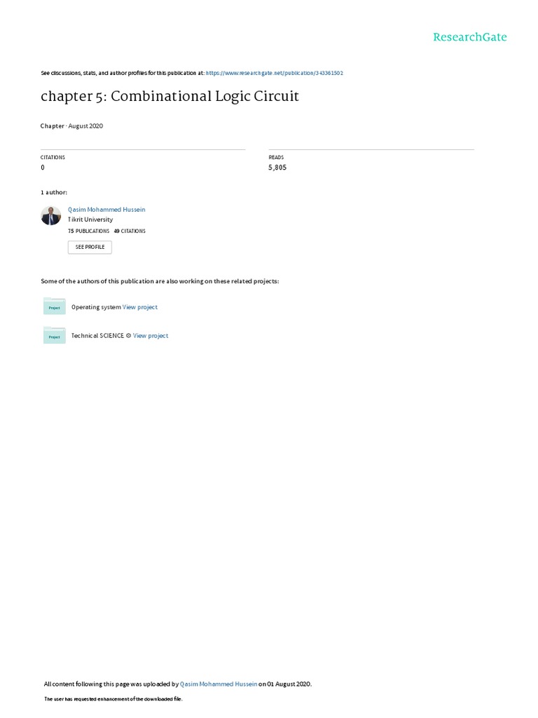 Chapter 5: Combinational Logic Circuit: August 2020 | PDF | Logic Gate | Arithmetic
