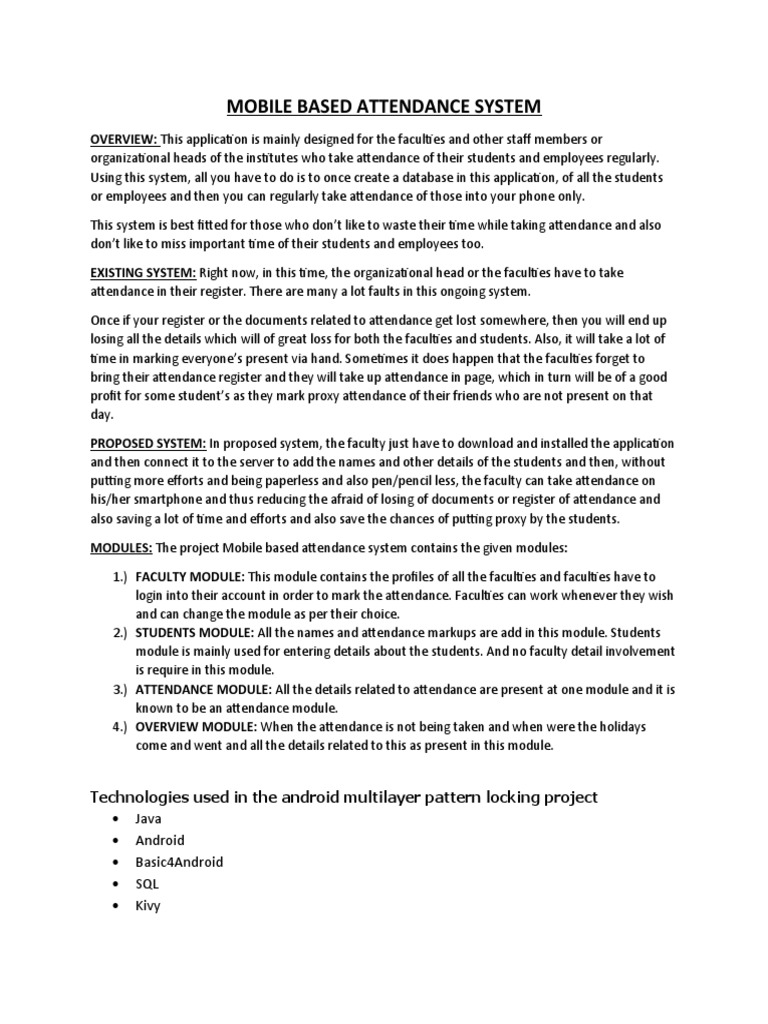 Mobile Based Attendance System: Java Android Basic4Android SQL Kivy | PDF | Android (Operating ...
