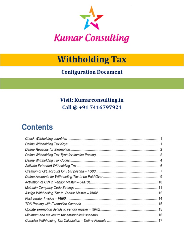 Withholding Tax: Configuration Document | PDF | Taxes | Invoice