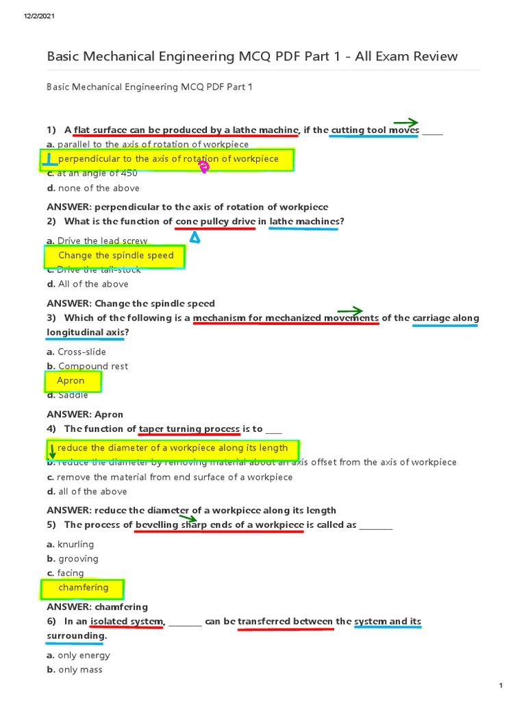 Basic Mechanical Engineering MCQ PDF Part 1 - All Exam Review | Download Free PDF | Belt ...