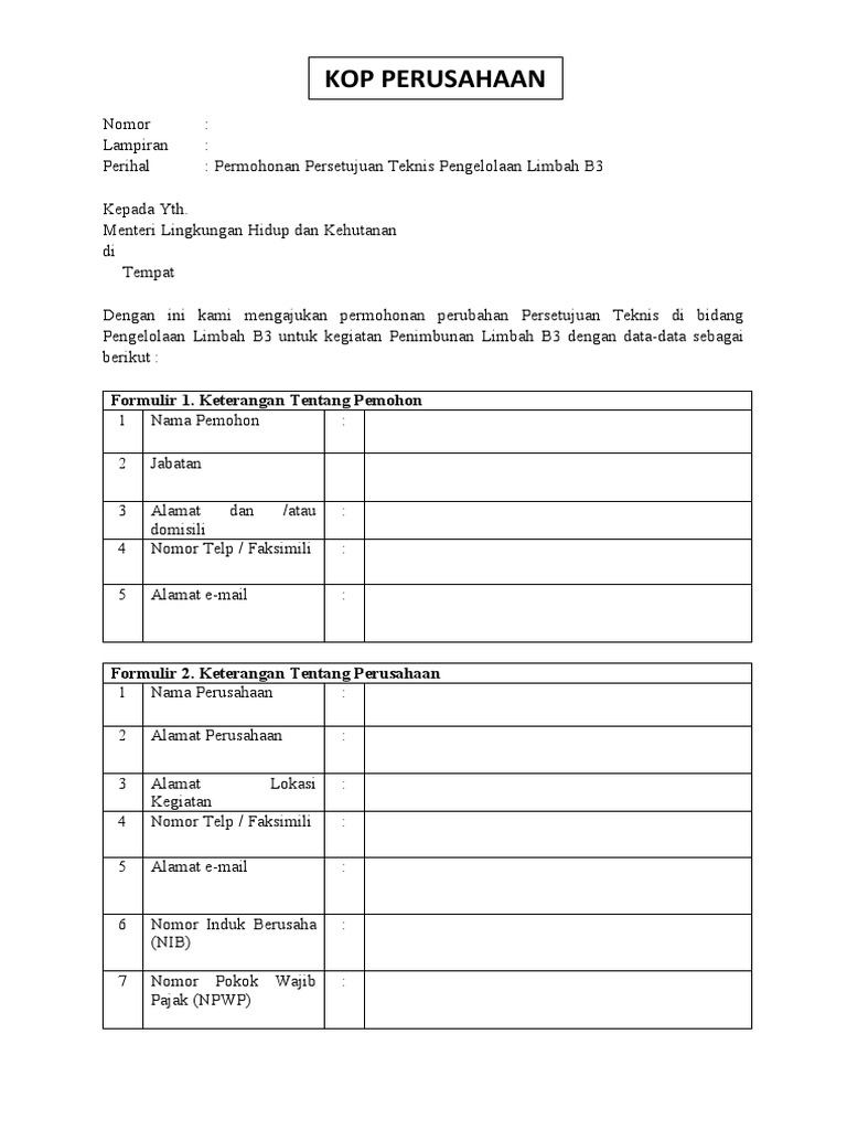 PERTEK - LB3 - Format Surat Permohonan & Checklist Data - Permohonan ...