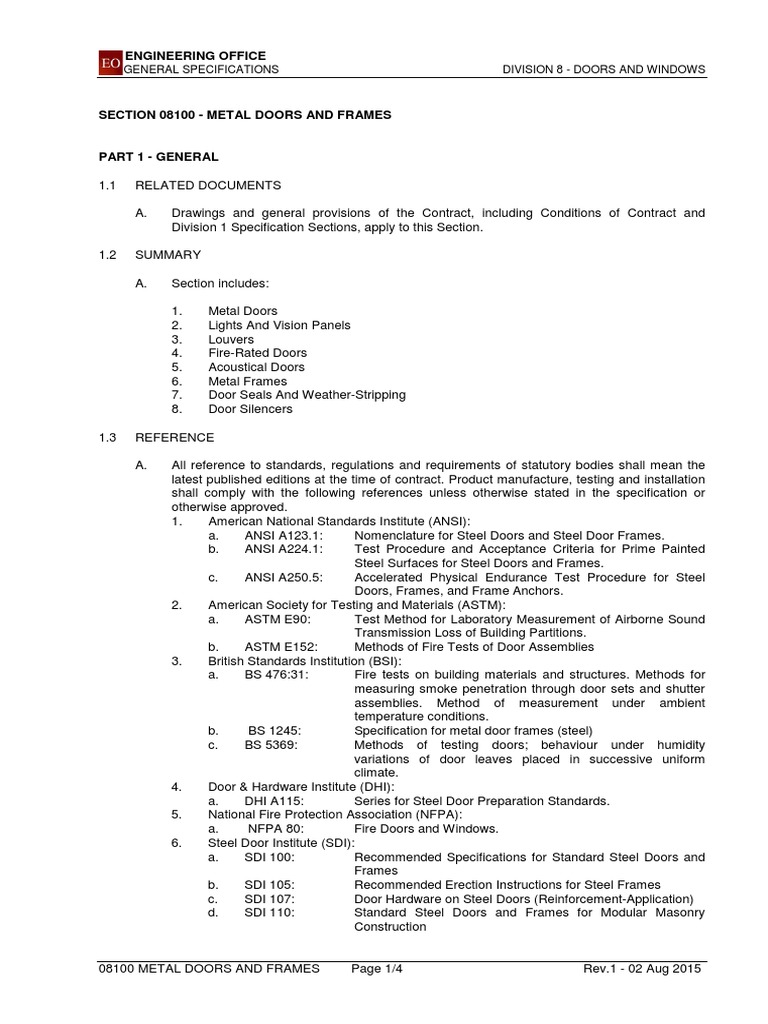 Specification for Metal Doors, Frames, and Hardware in Commercial ...