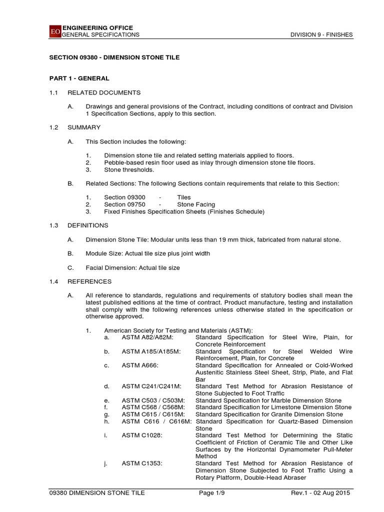 Section 09380 Dimension Stone Tiles | PDF | Specification (Technical ...