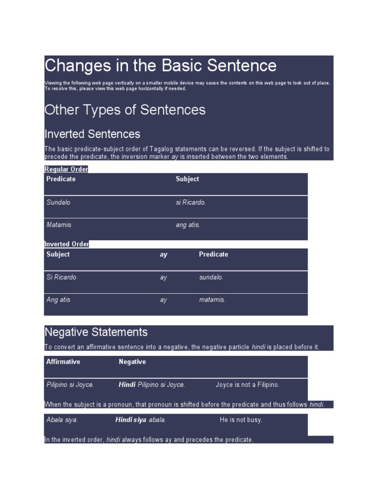 Tagalog Sentence Structure Explained | PDF | Question | Subject (Grammar)