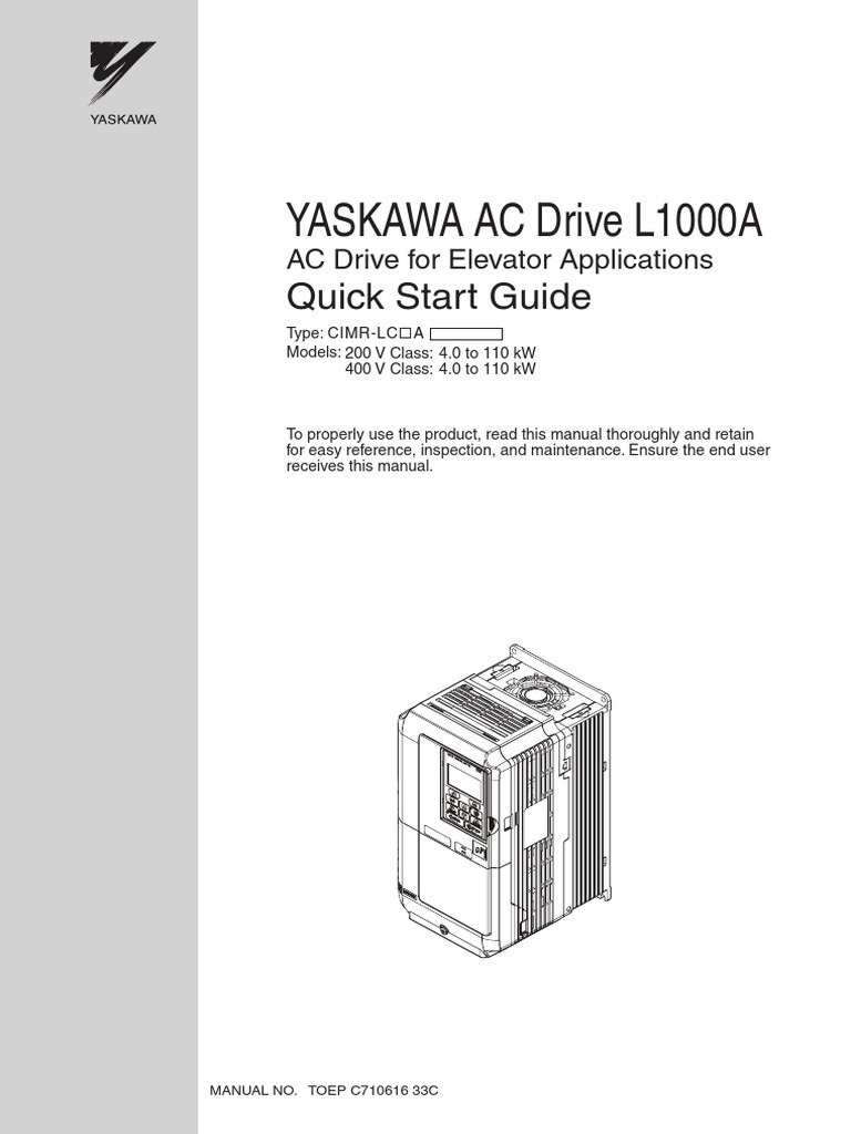 YASKAWA AC Drive L1000A: Quick Start Guide | PDF | Power Supply | Electric Motor