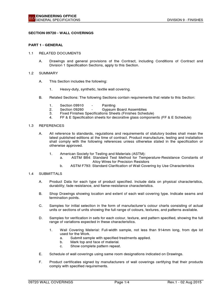 Section 09720 Wall Coverings | PDF | Specification (Technical Standard ...