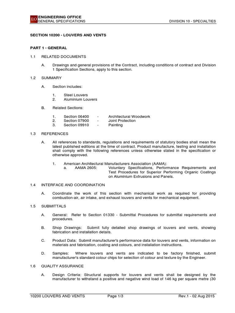 Section 10200 Louvers and Vents | PDF | Industrial Processes | Materials
