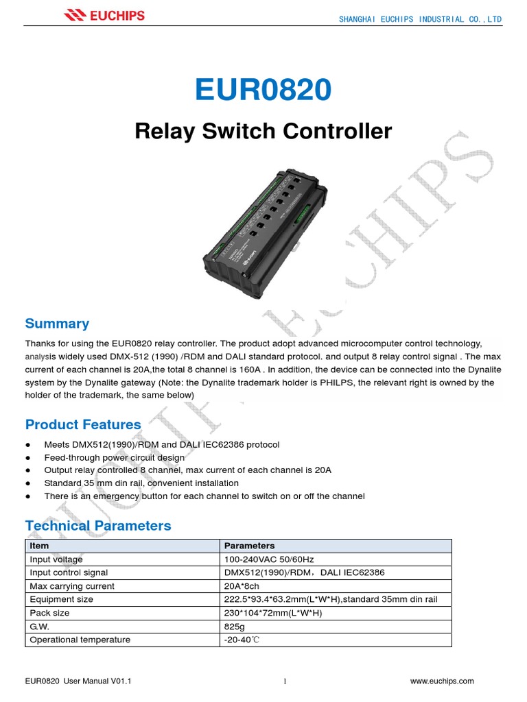 EUR0820 Relay Switch Controller Manual | PDF | Relay | Switch