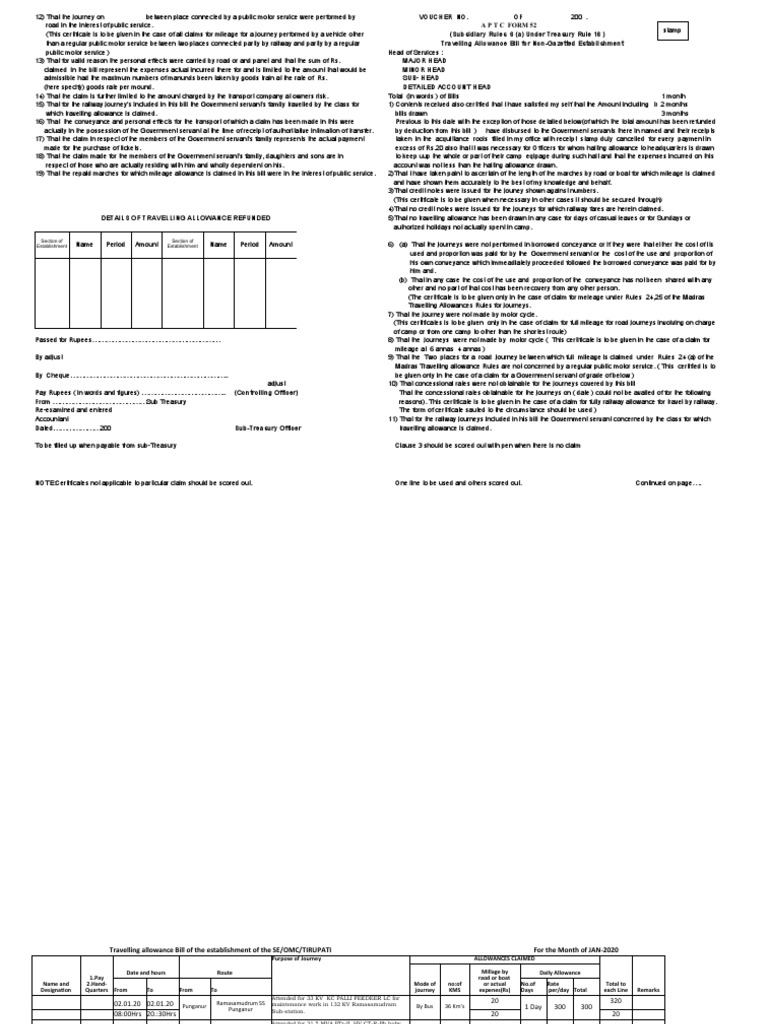 Aptc Form52 (Subsidiary Rules 6 (A) Under Treasury Rule 16) Travelling ...