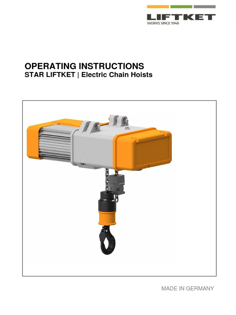 Operating Instructions: STAR LIFTKET - Electric Chain Hoists | PDF ...