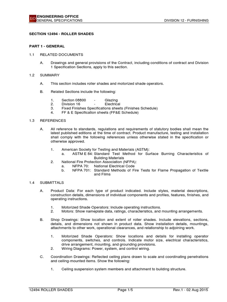 Section 12494 Roller Shades | PDF | Specification (Technical Standard ...