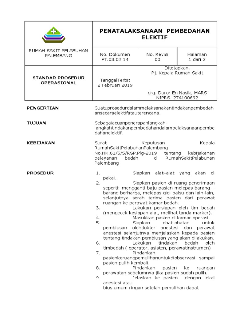 Prosedur Bedah Elektif RSP Palembang | PDF