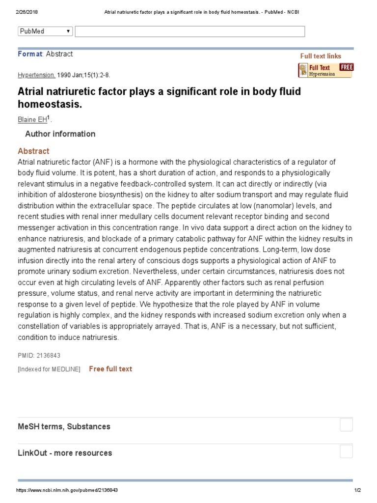 Atrial Natriuretic Factor Plays A Significant Role in Body Fluid ...
