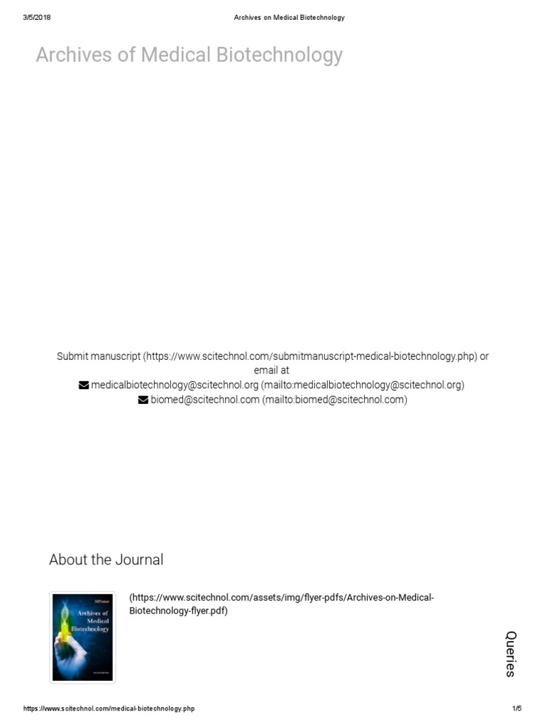 Archives On Medical Biotechnology Pdf Biotechnology Medicine