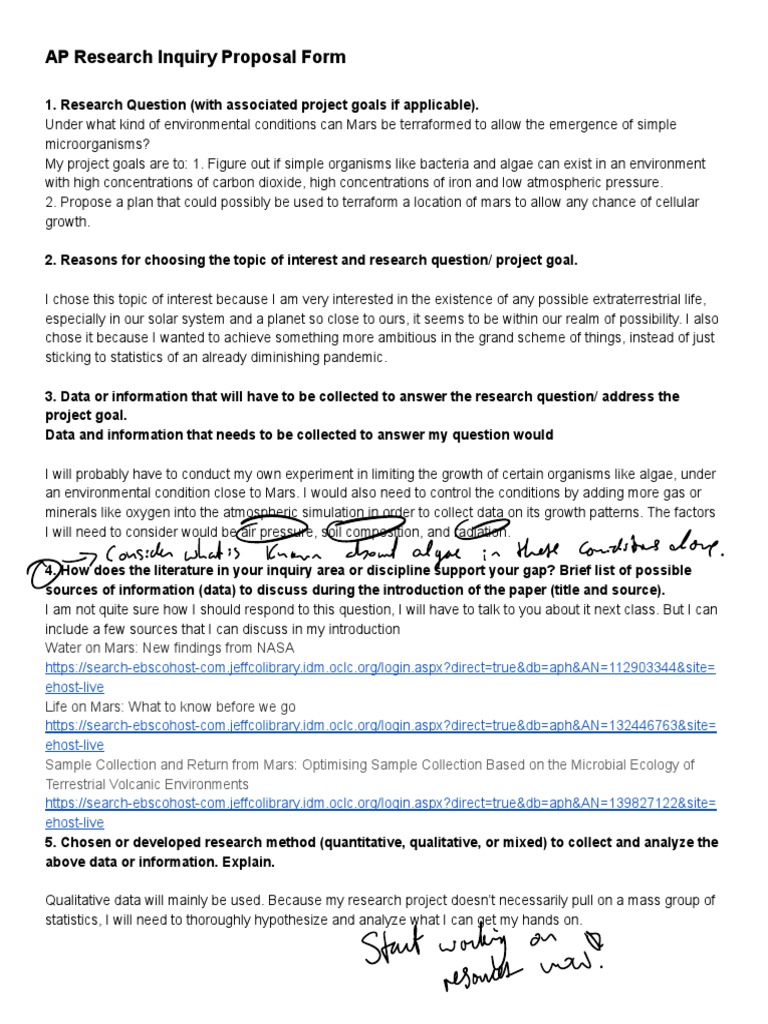 Edited - Ziqiu Feng - Ap Research Inquiry Proposal Form | PDF | Mars ...