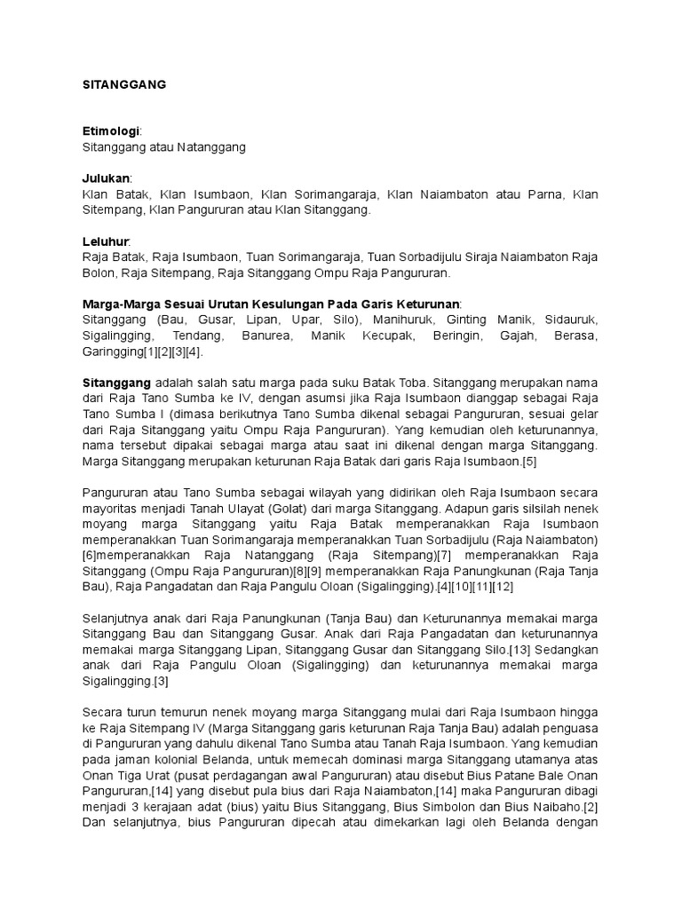 Silsilah Marga Sitanggang Batak | PDF