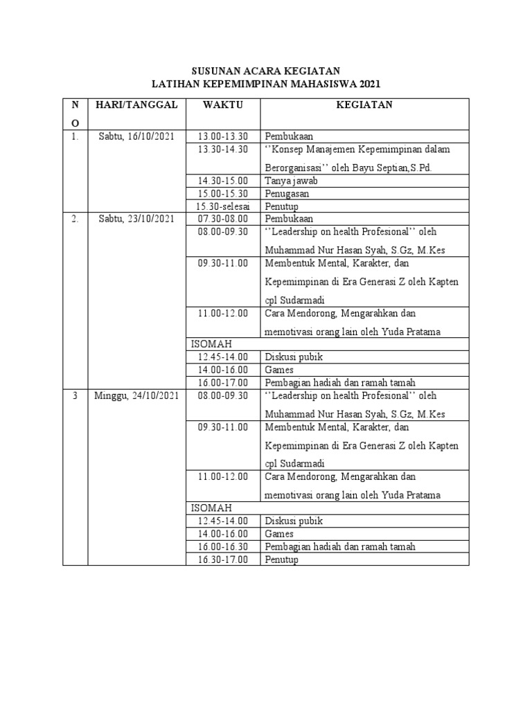 Susunan Acara Kegiatan LDK | PDF