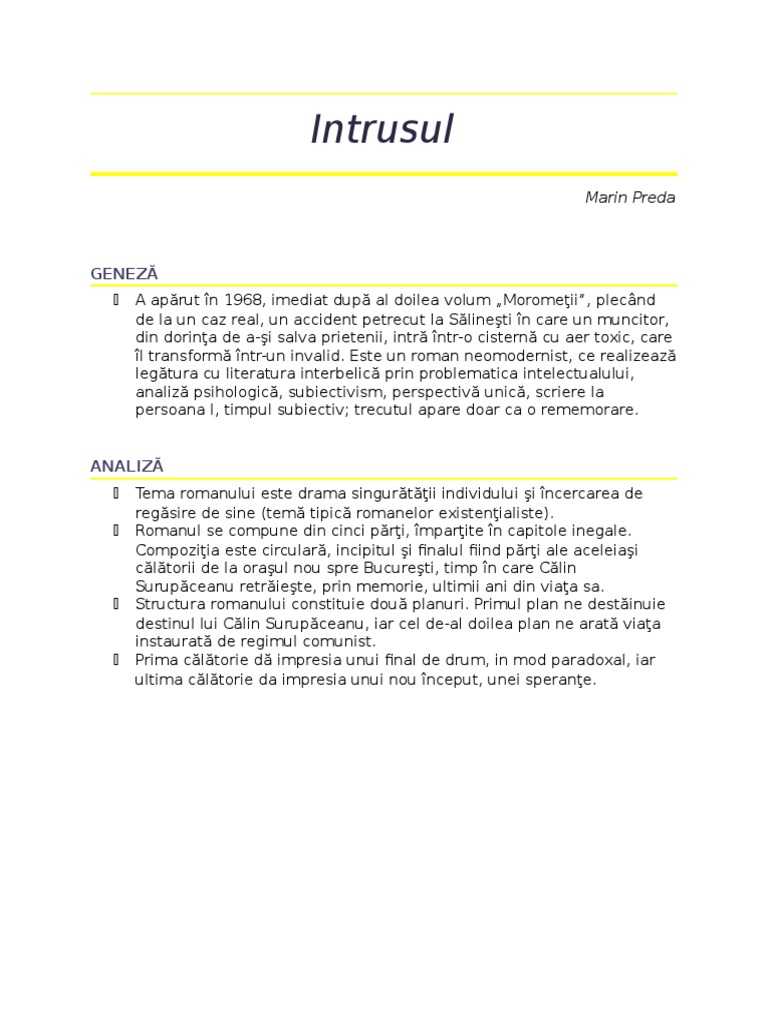 Intrusul - Marin Preda | PDF