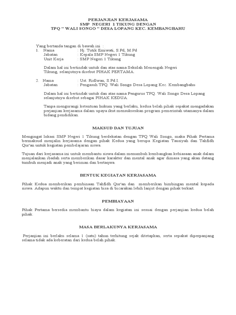 MOU SMP Dengan TPQ | PDF