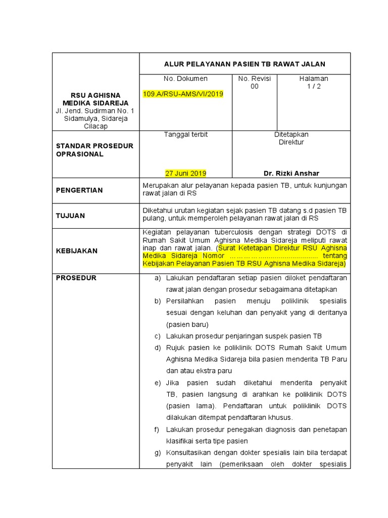 1 SOP Alur Pasien TB Rajal | PDF