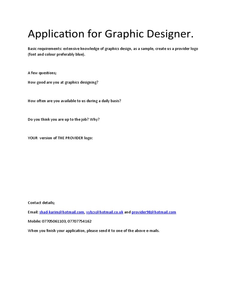 Graphic Designer Application Form | PDF