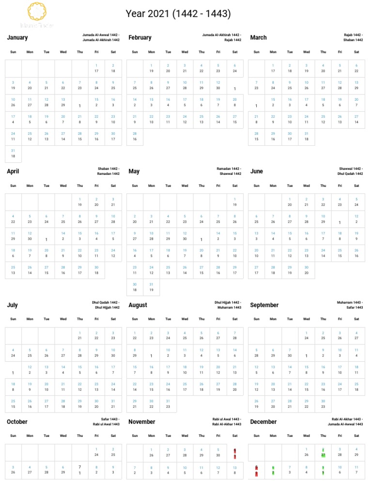 Islamic Calendar 2021 Overview | PDF | Abrahamic Religions | Semitic ...