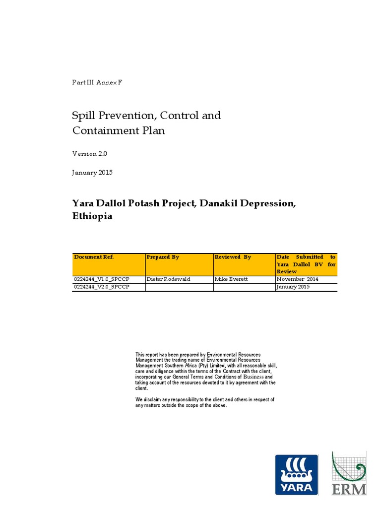 Spill Prevention, Control and Containment Plan: Yara Dallol Potash ...