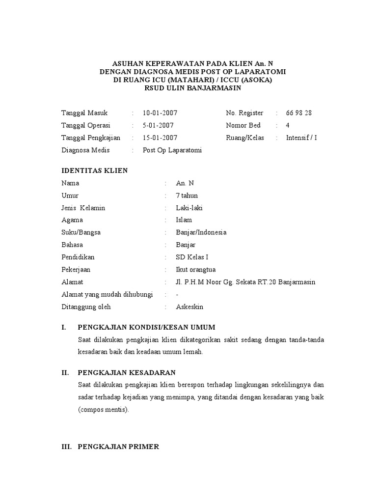 Askep Post Op Laparatomi | PDF | Pengembangan Diri