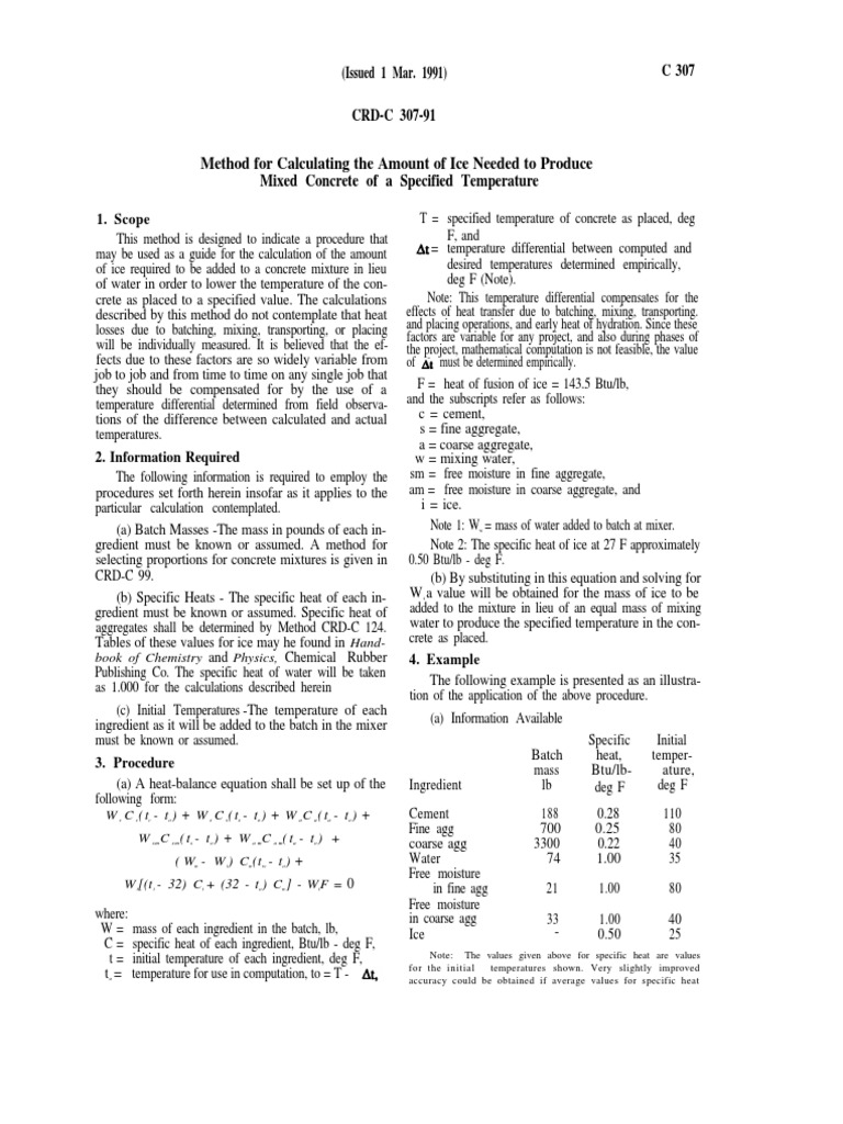(Issued 1 Mar. 1991) CRD-C 307-91 C 307: 1. Scope | PDF | Heat | Concrete