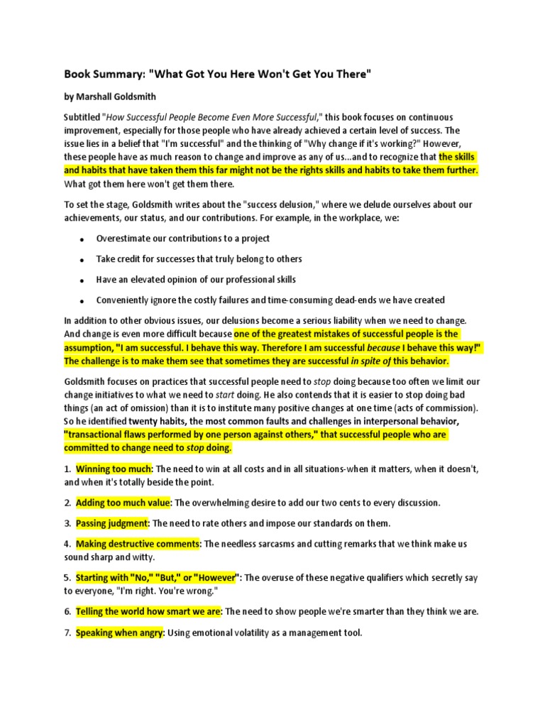 What Got You Here Wont Get You There - Summary | PDF | Psychological Concepts | Human Nature