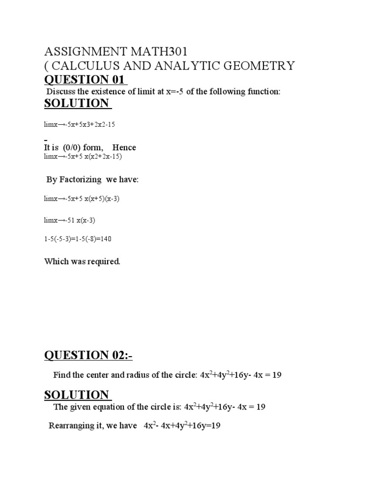 Assignment Math301 (Calculus and Analytic Geometry: Solution | PDF | Icon (Computing) | Download