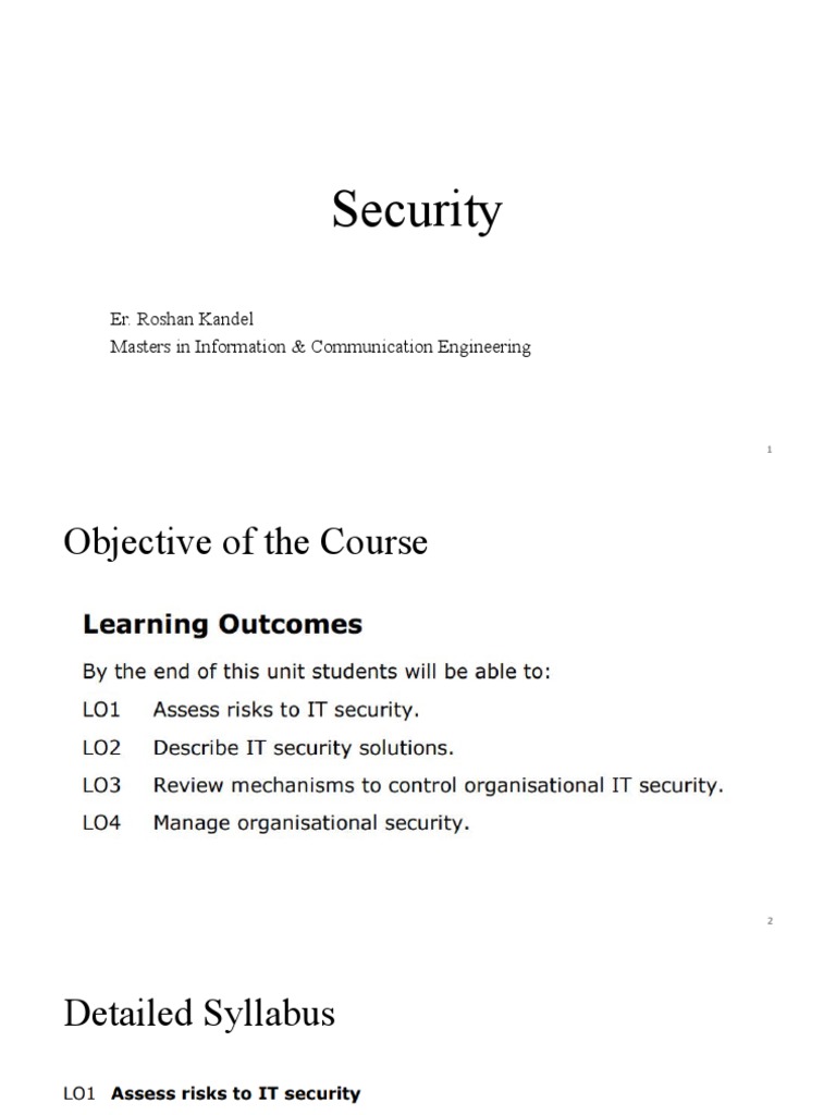 Security: Er. Roshan Kandel Masters in Information & Communication Engineering | PDF ...