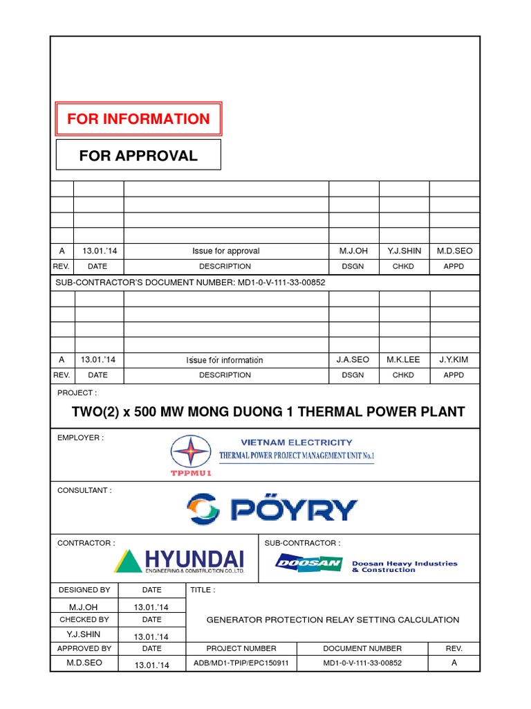 Generator protection relay setting calculation | PDF | Electrical ...