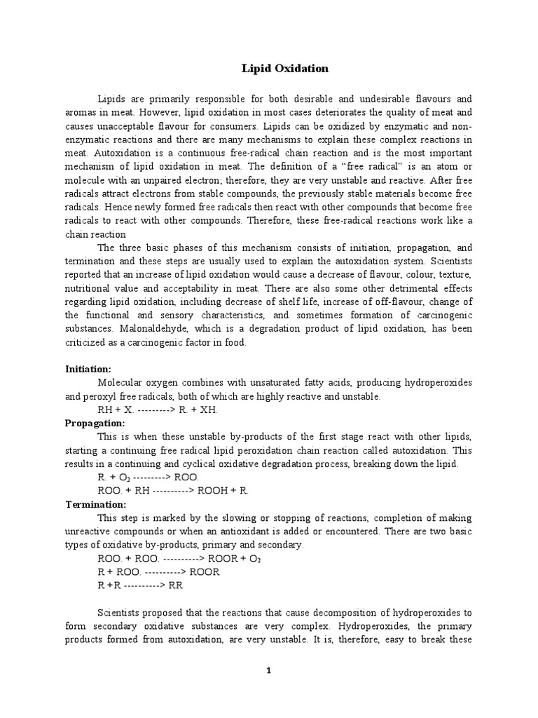 Lipid Oxidation | PDF | Antioxidant | Radical (Chemistry)