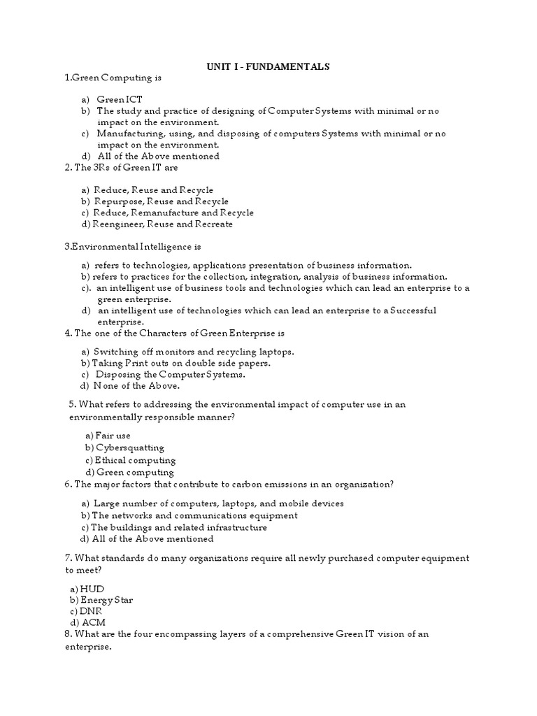 MCQ Green Computing | PDF | Virtualization | Electronic Waste