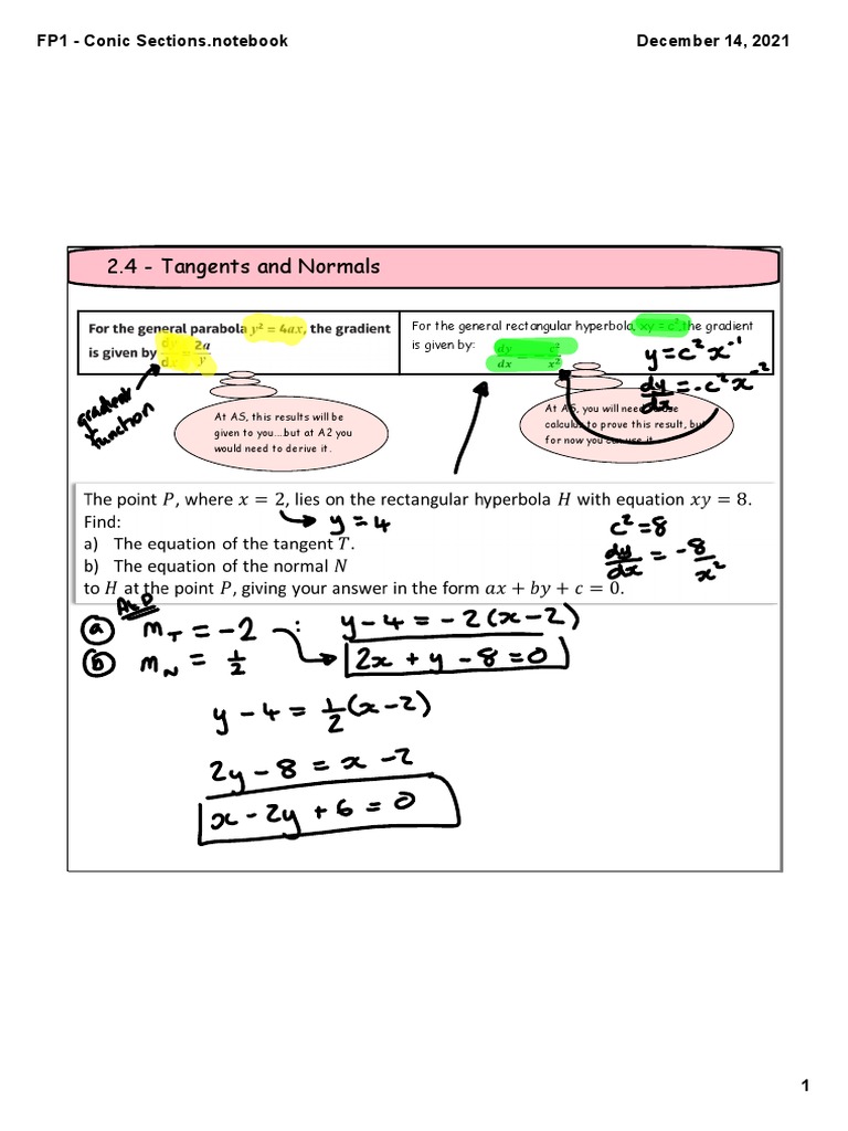 Chapter 2 - Conics - Lesson 3 | PDF | Gradient | Tangent