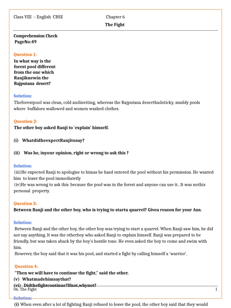 Chapter 6 The Fight Qs Ans | PDF | Swimming