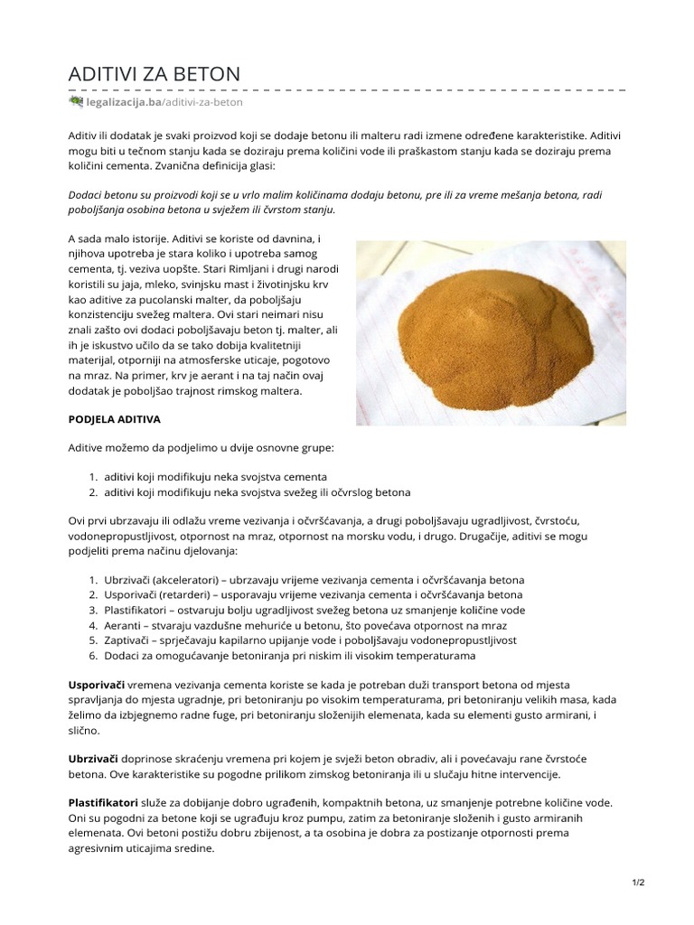 Legalizacija - ba-ADITIVI ZA BETON | PDF