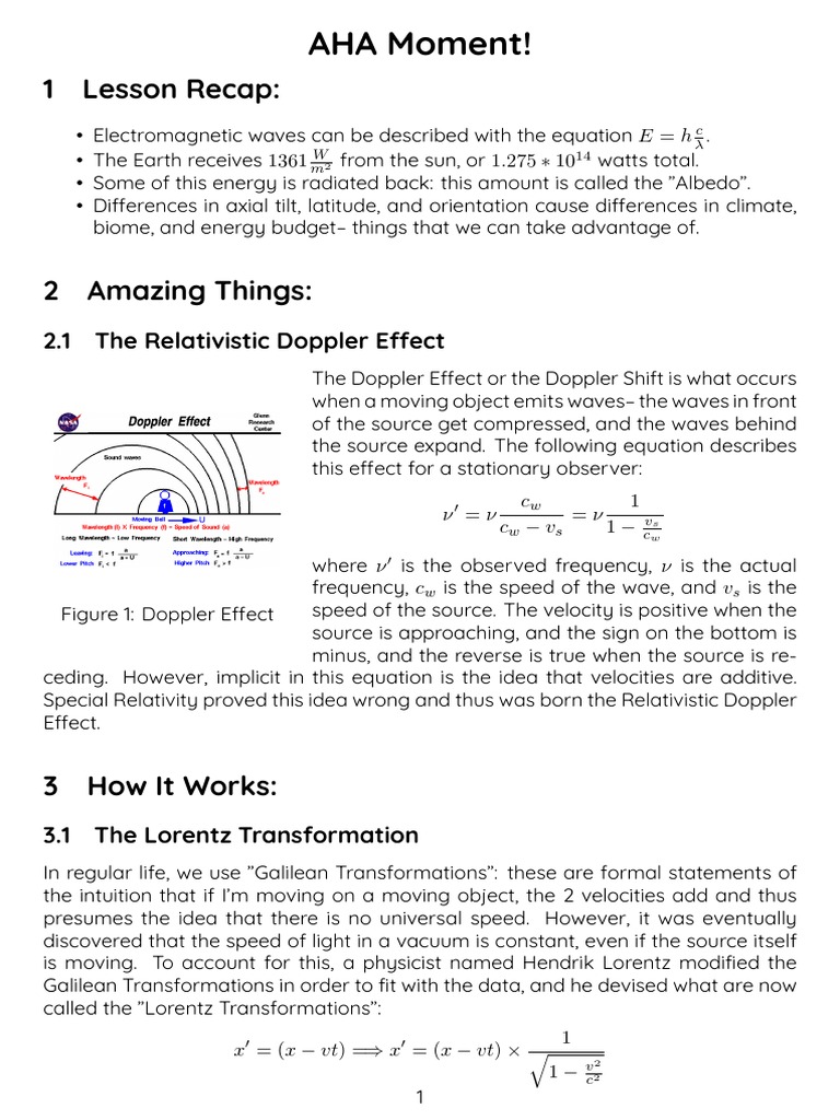 1 Lesson Recap:: 2.1 The Relativistic Doppler Effect | PDF | Special ...