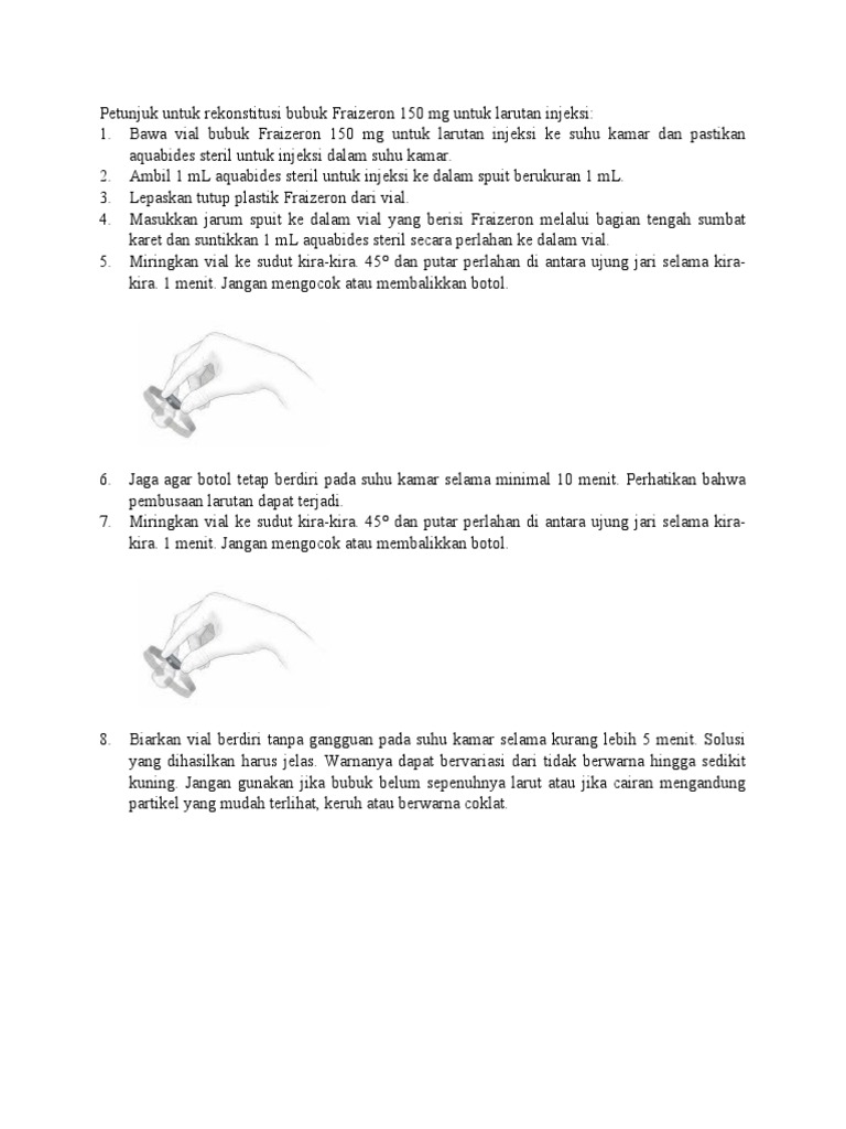 Petunjuk Rekonstitusi Fraizeron 150 MG Untuk Injeksi | PDF