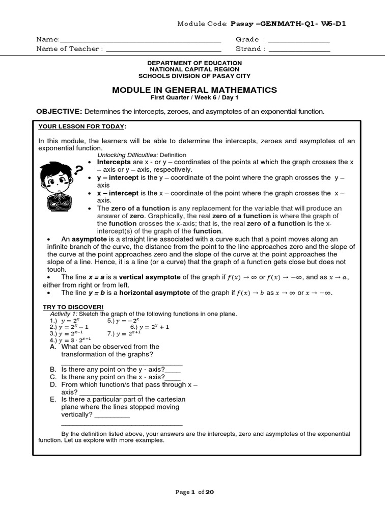 Module in General Mathematics: OBJECTIVE: Determines The Intercepts ...