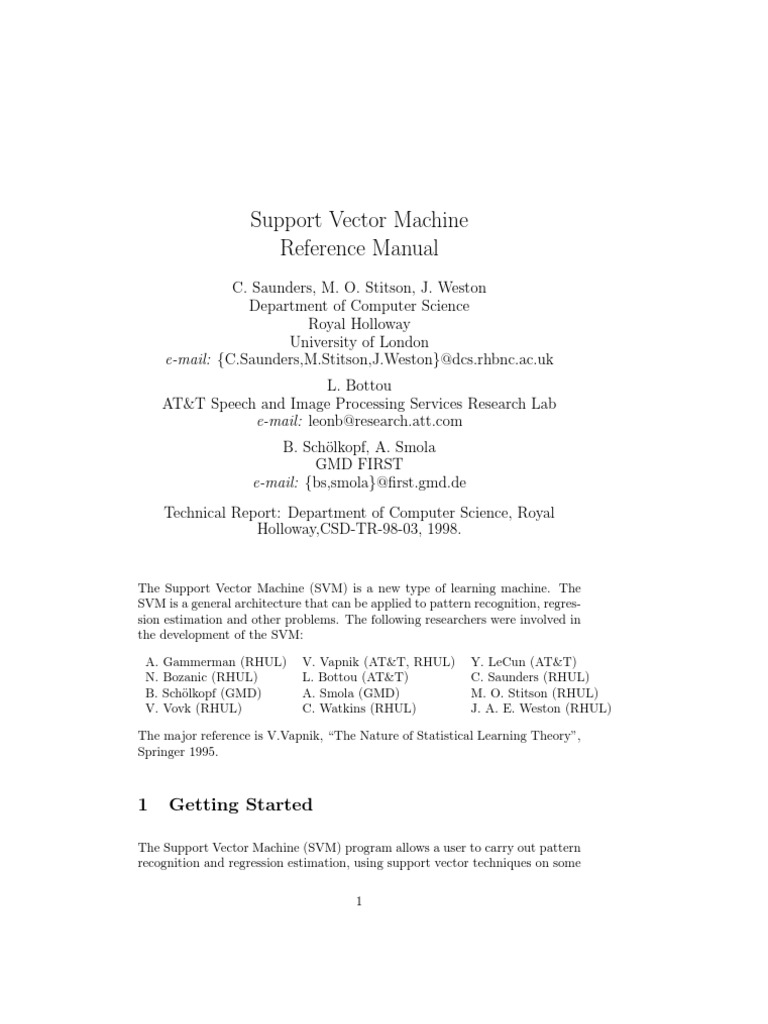 Support Vector Machine Reference Manual: 1 Getting Started | PDF | Support Vector Machine ...