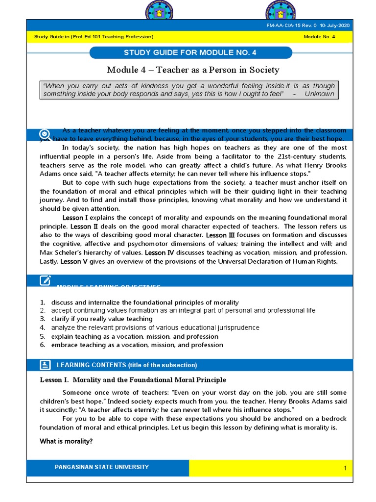 Module 4 Teaching Prof First Sem 2021-22 | PDF | Virtue | Morality